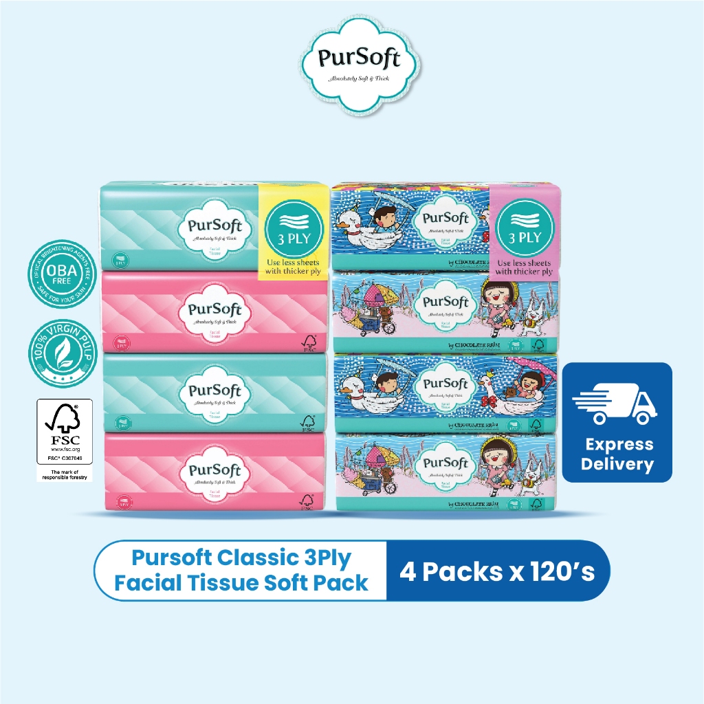 Pursoft Classic 3Ply Facial Tissue Soft Pack Face Tissue Tisu Muka (120 ...
