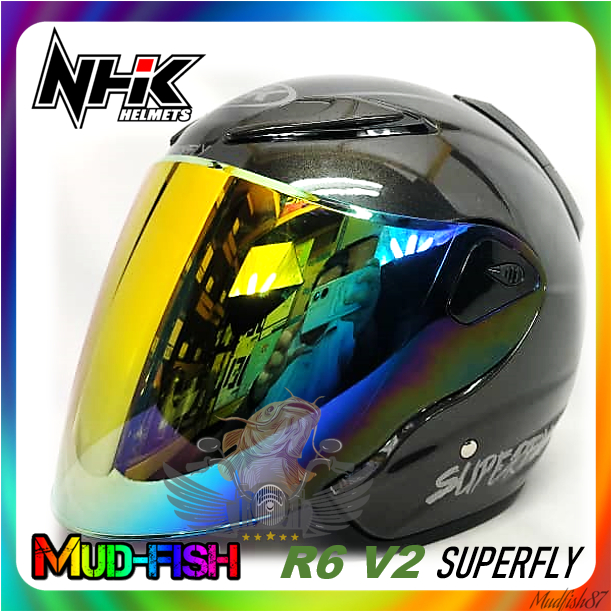 TOPI KELEDAR NHK R6V2 SUPERFLY HELMET R6 V2 (SOLID ARMY GREEN GLOSSY ...