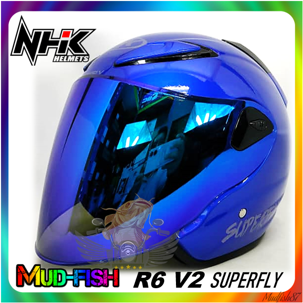 TOPI KELEDAR NHK R6V2 SUPERFLY HELMET R6 V2 (SOLID CANDY BLUE GLOSSY ...