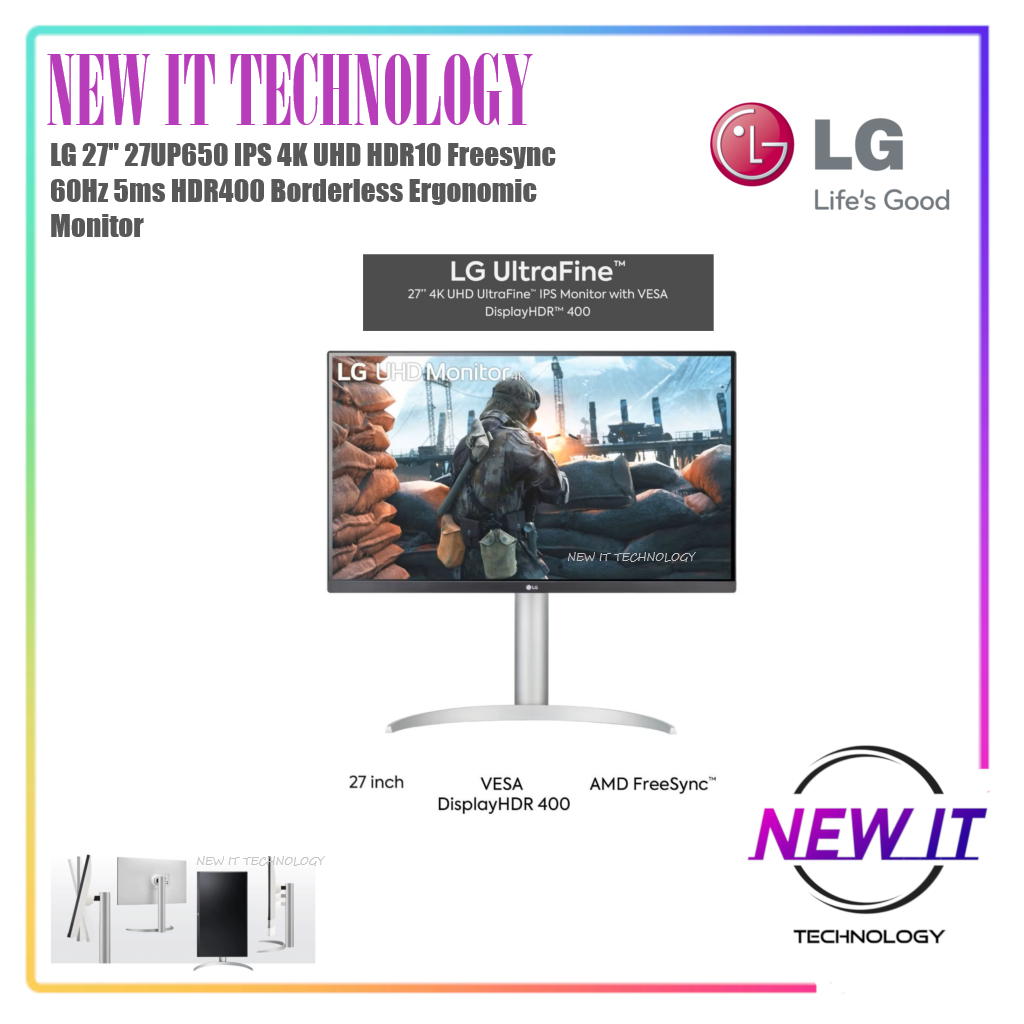 LG 27" Ultrafine 27UP650N-W 27UP650 IPS 4K UHD HDR10 Freesync 60Hz 5ms ...