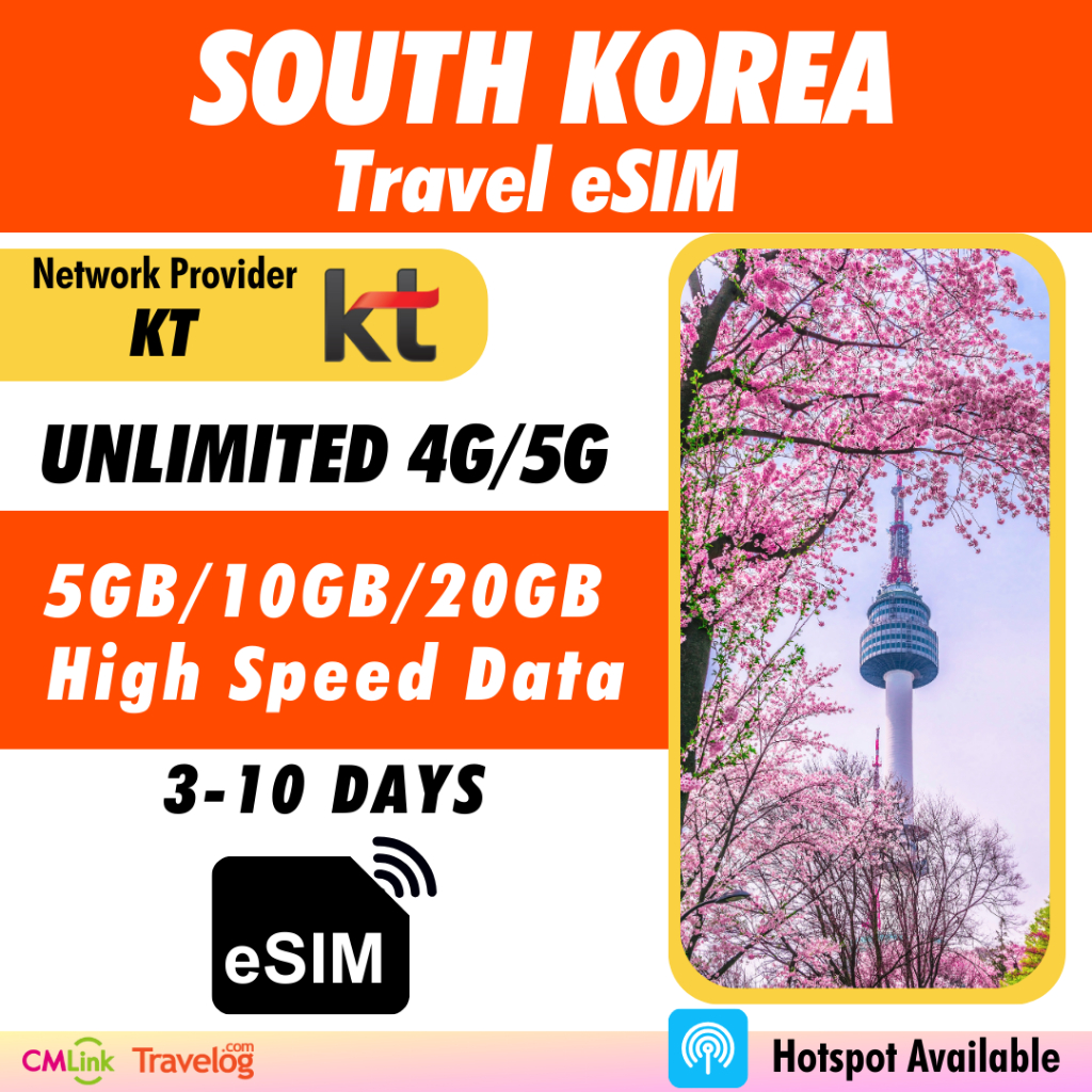 [South Korea eSIM] [3-10 Days] High Speed Unlimited Data 4G Travel Prepaid eSIM Roaming Data 韩国 ...
