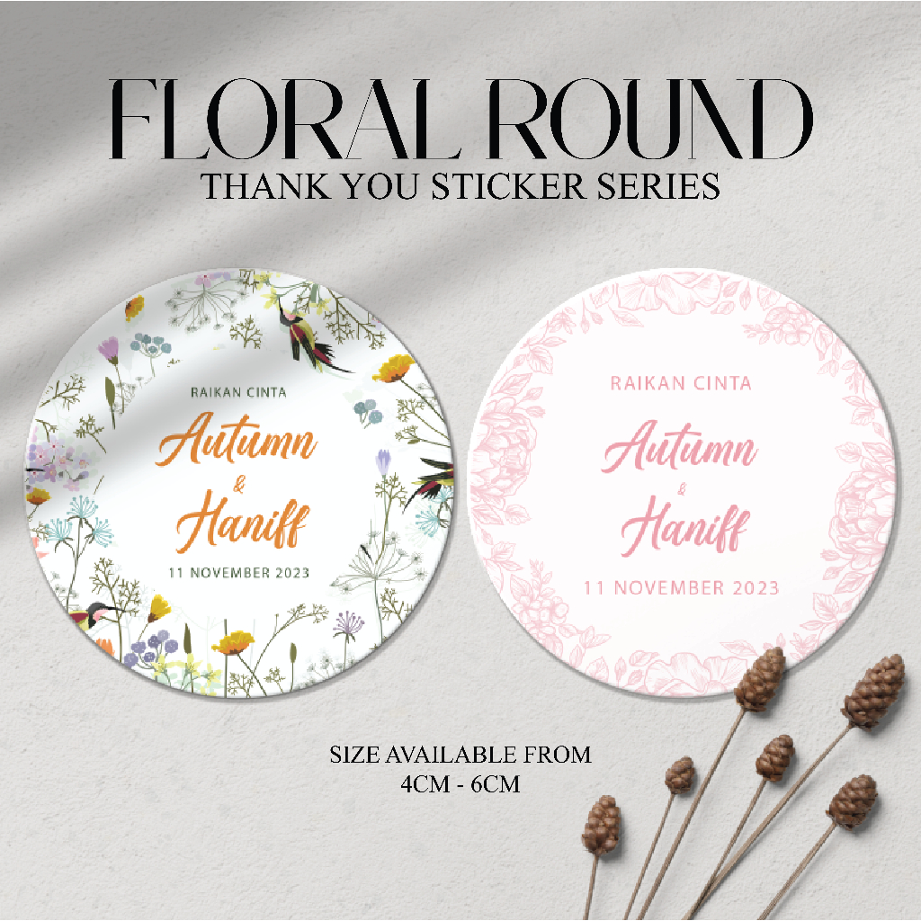 [STICKER] Floral Round Thank You Sticker Wedding Aqiqah Engagement ...