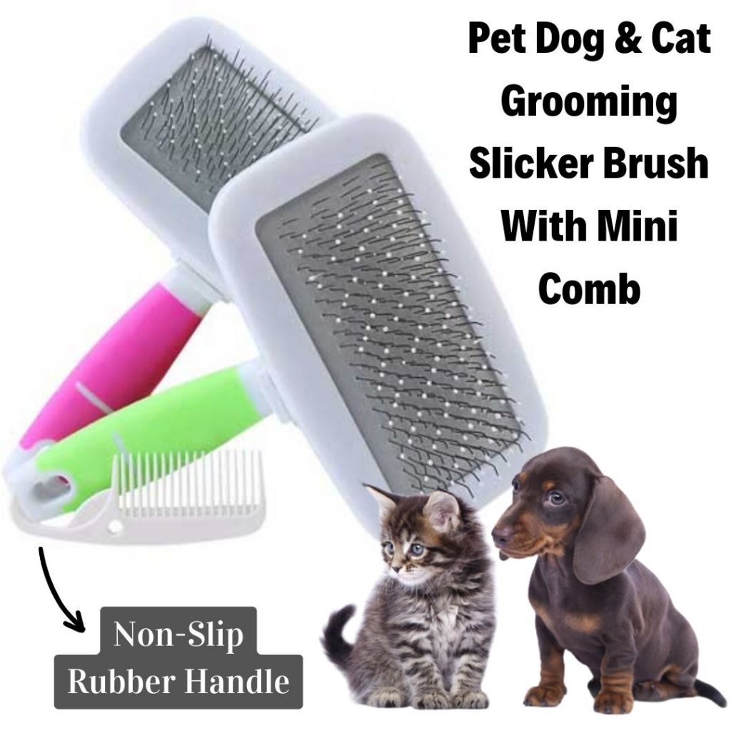 Pet Cat & Dog Slicker Brush Grooming Tools Soft Rubber Handle Hair ...