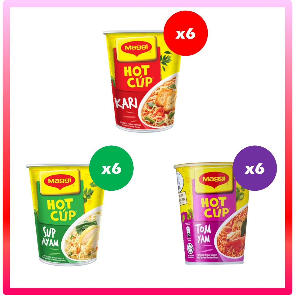 （Exp 31/12/2025) Maggi Hot Cup 6 cups Maggi Cup Kari / Ayam / Tomyam ...