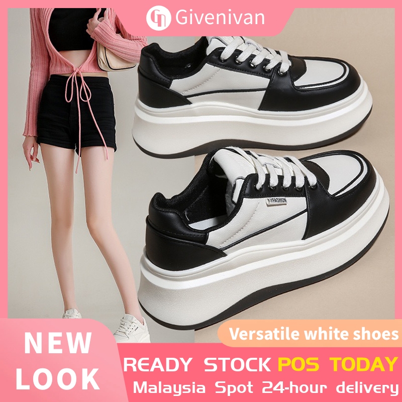 Givenivan Black White Casual Shoes Tall Platform Korean Sports Shoes White Sneakers Kasut ...