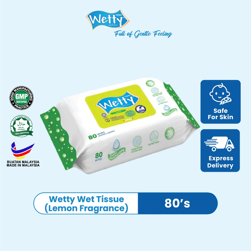 Wetty Wet Tissue Wet Wipes Floral Nice Fragrance Lemon Halal Tisu Basah ...