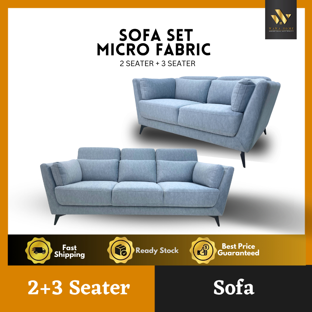 LAURA Sofa 2+3 Seater with Micro Fabric (Sky Blue) | Shopee Malaysia