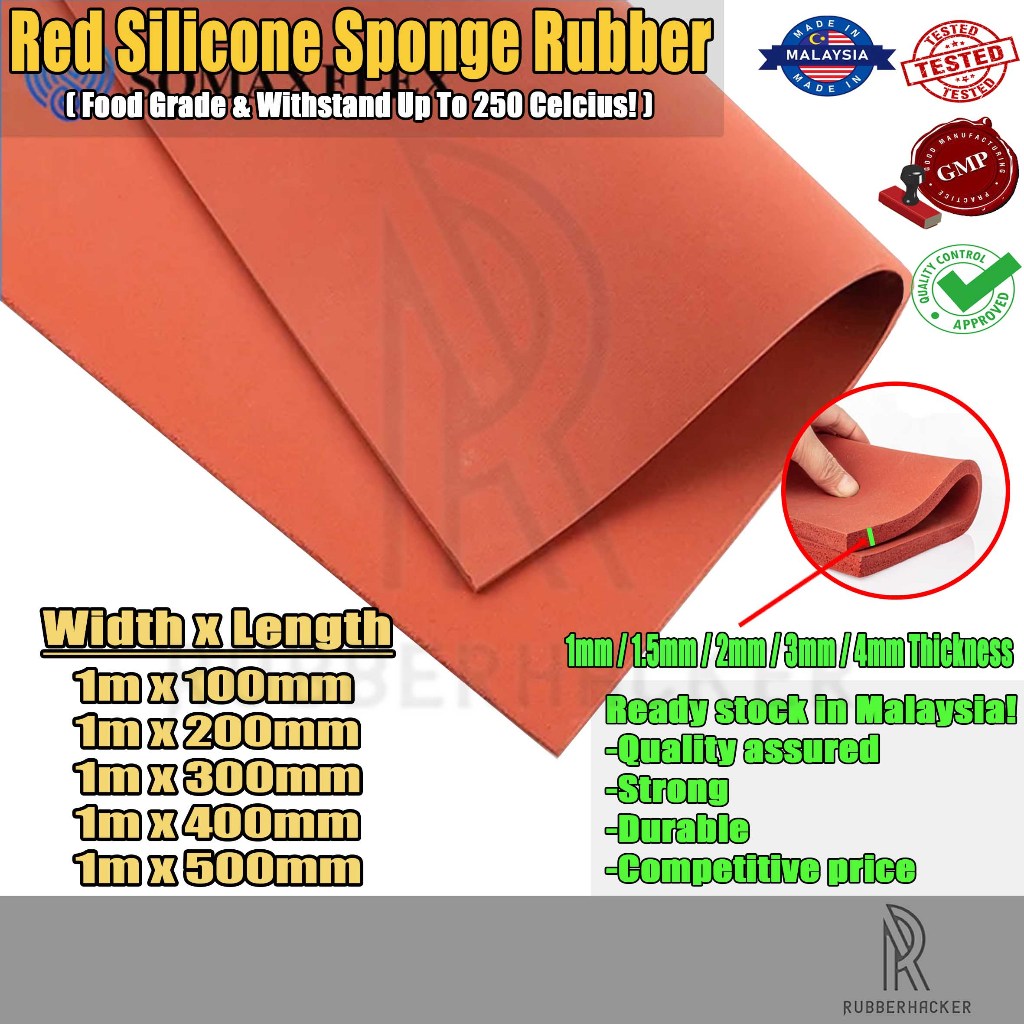 Red Silicone Sponge Sheet with 1mm to 4mm Thickness x 1m Width x 100mm ...