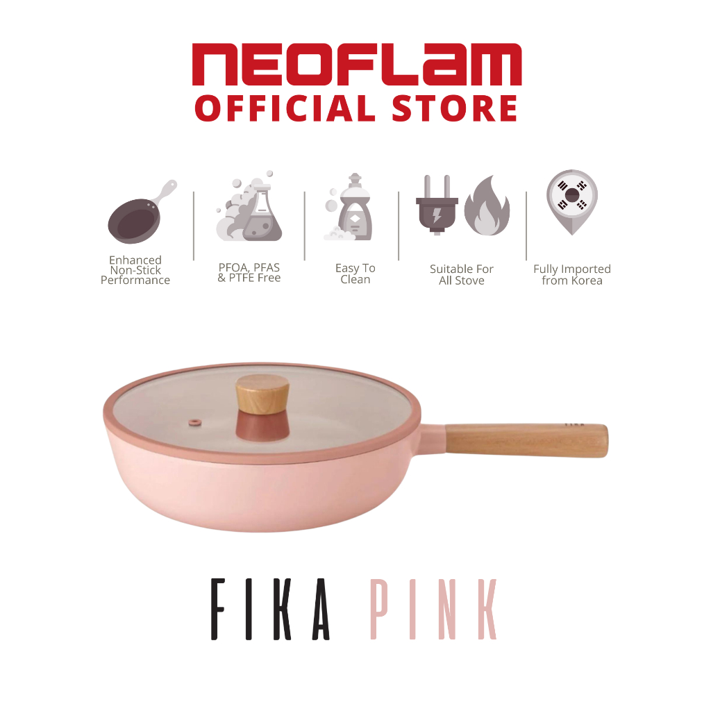 NEOFLAM FIKA PINK Non-stick Ceramic Coating 26cm Wok with Glass Lid | Shopee Malaysia