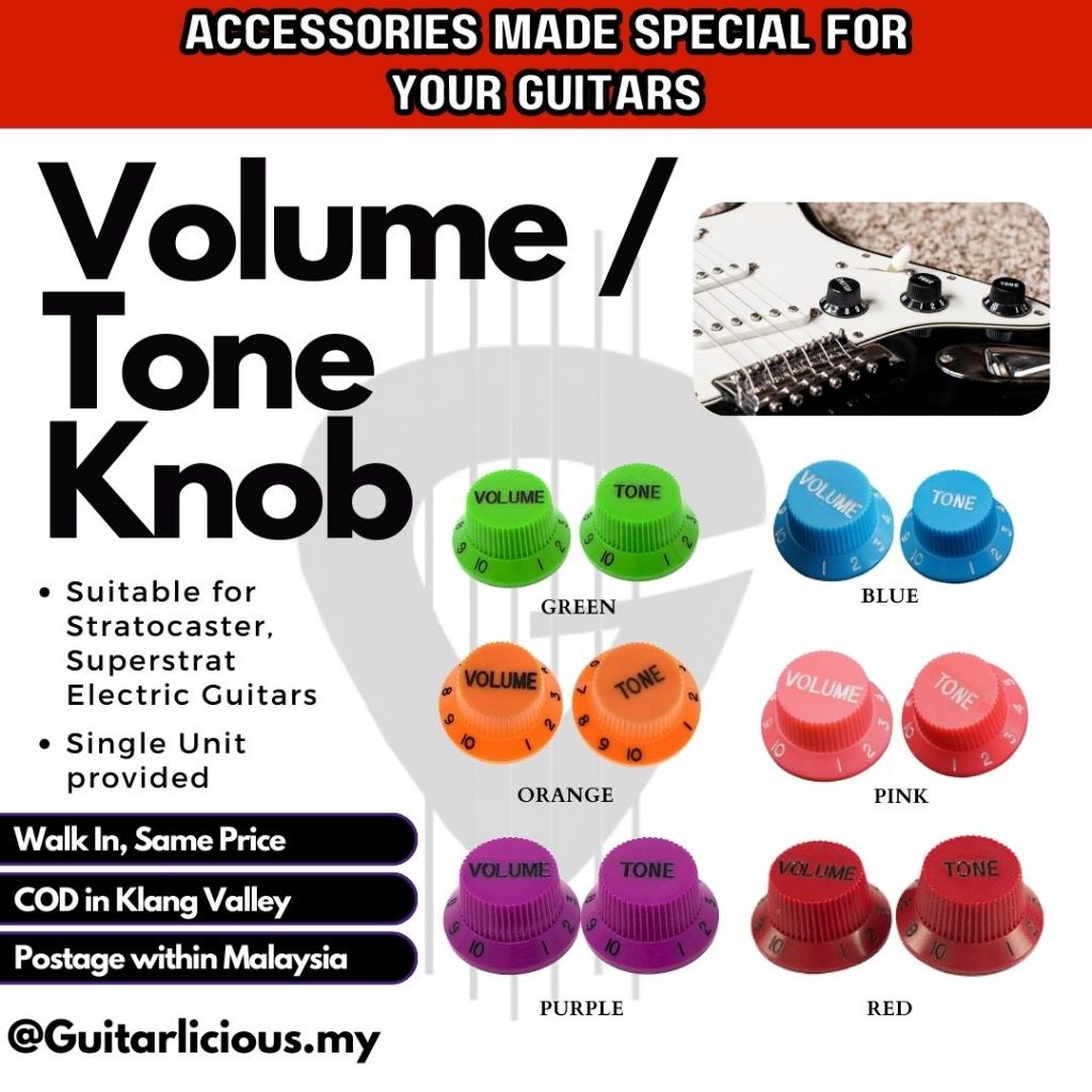 Multi-Colour Plastic Volume & Tone Knob for Stratocaster, Superstrat Electric Guitars | Shopee ...