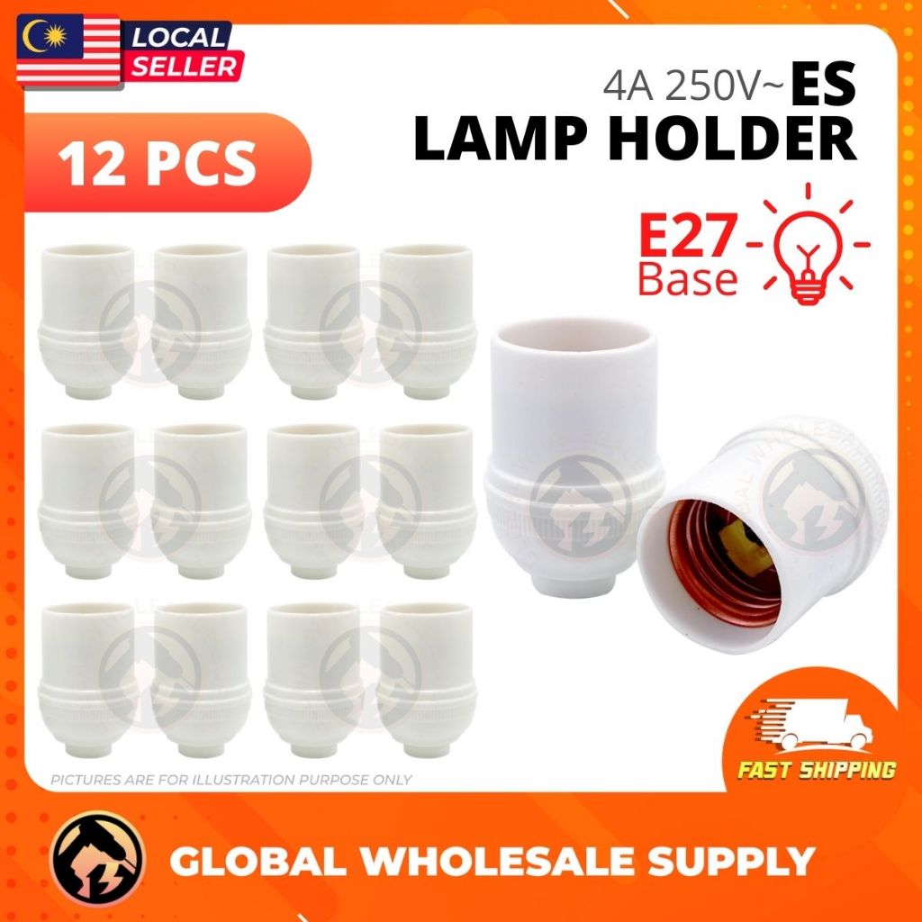 [12 PCS] ES Lamp Holder E27 4A 250V Holder Plastic Standard Screw-in ...