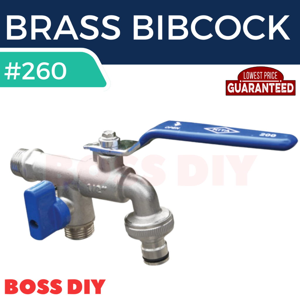 KITA 1/2" Inch (15mm) Two Way Brass Bibcock / Two Way Water Bib Tap / Garden Tap Valve / Water ...