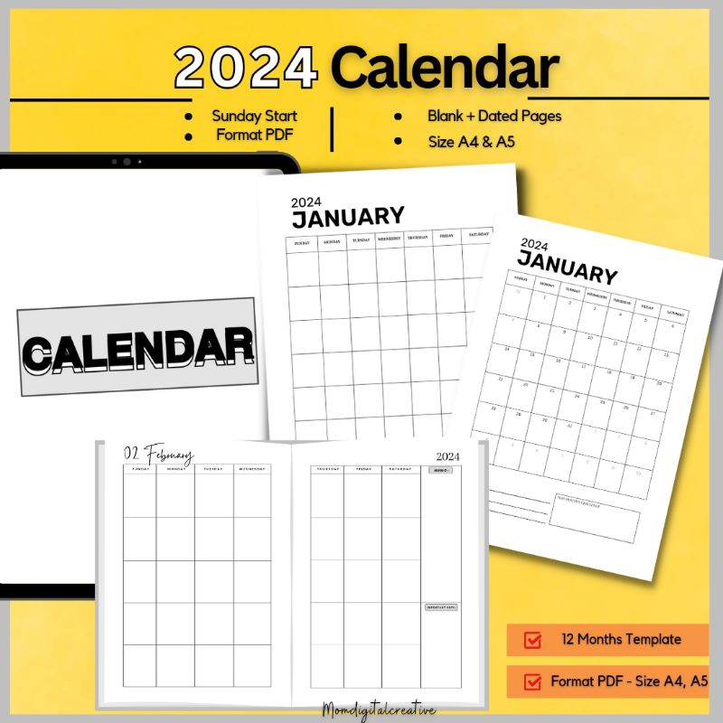 [PDF] 2024 Calendar & Blank Monthly Calendar, Monthly Planner ...