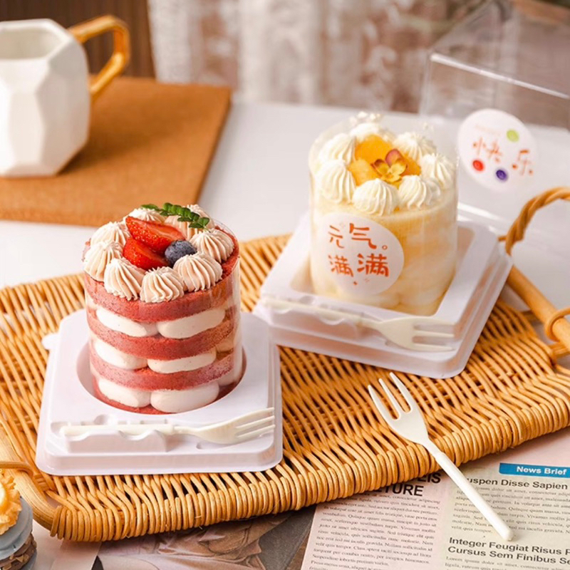 2/3 inch Round/ Triangle/ Square Cake box with fork Mini cake packing ...