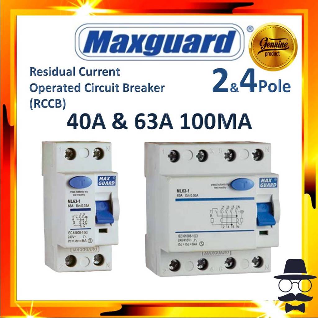 Maxguard 2 Pole And 4 Pole 40a 63a 100ma Rccb Residual Current Operated Circuit Breakers Rcd
