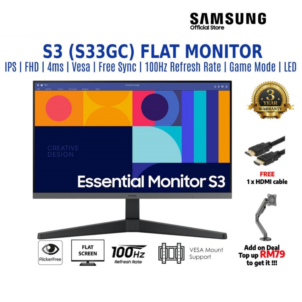 Samsung Essential Monitor S3(S33GC) 24" & 27" | Flat, IPS Panel, 100Hz ...