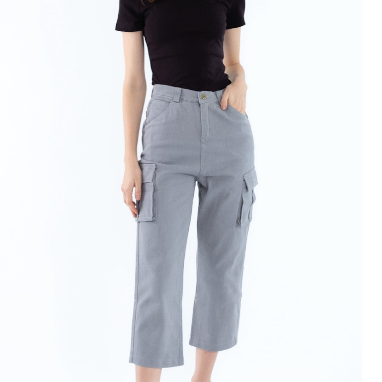 SHOPLOOOH Straight Legs Cargo Pants Woman Casuals Fashion (Charcoal ...