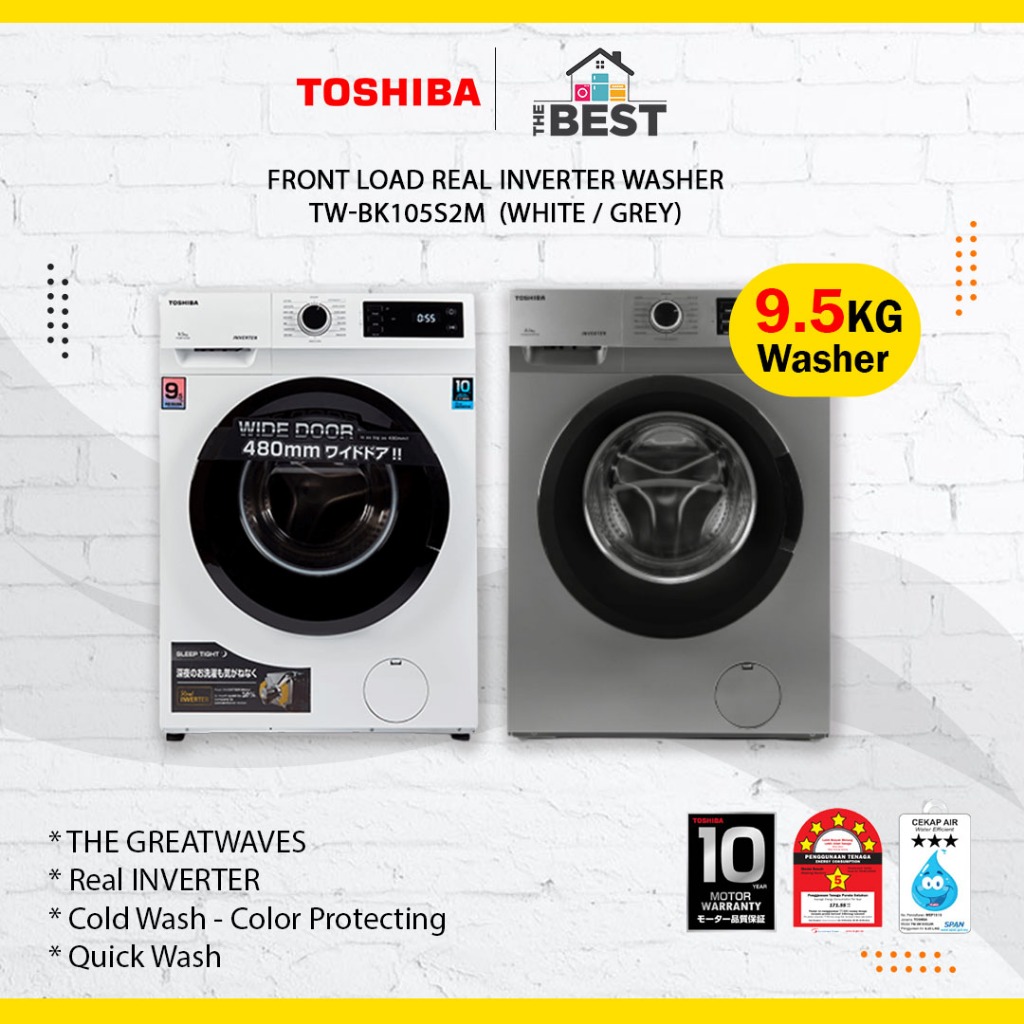 TOSHIBA (9.5KG) Inverter Front Load Washer TW-BK105S2M(WK) / TW-BK105S2M(SK) | Shopee Malaysia