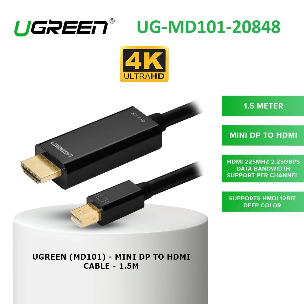 Ugreen Mini DP Male to HDMI Cable 4K 1.5m ( Black ) Ugreen UG-MD101 ...