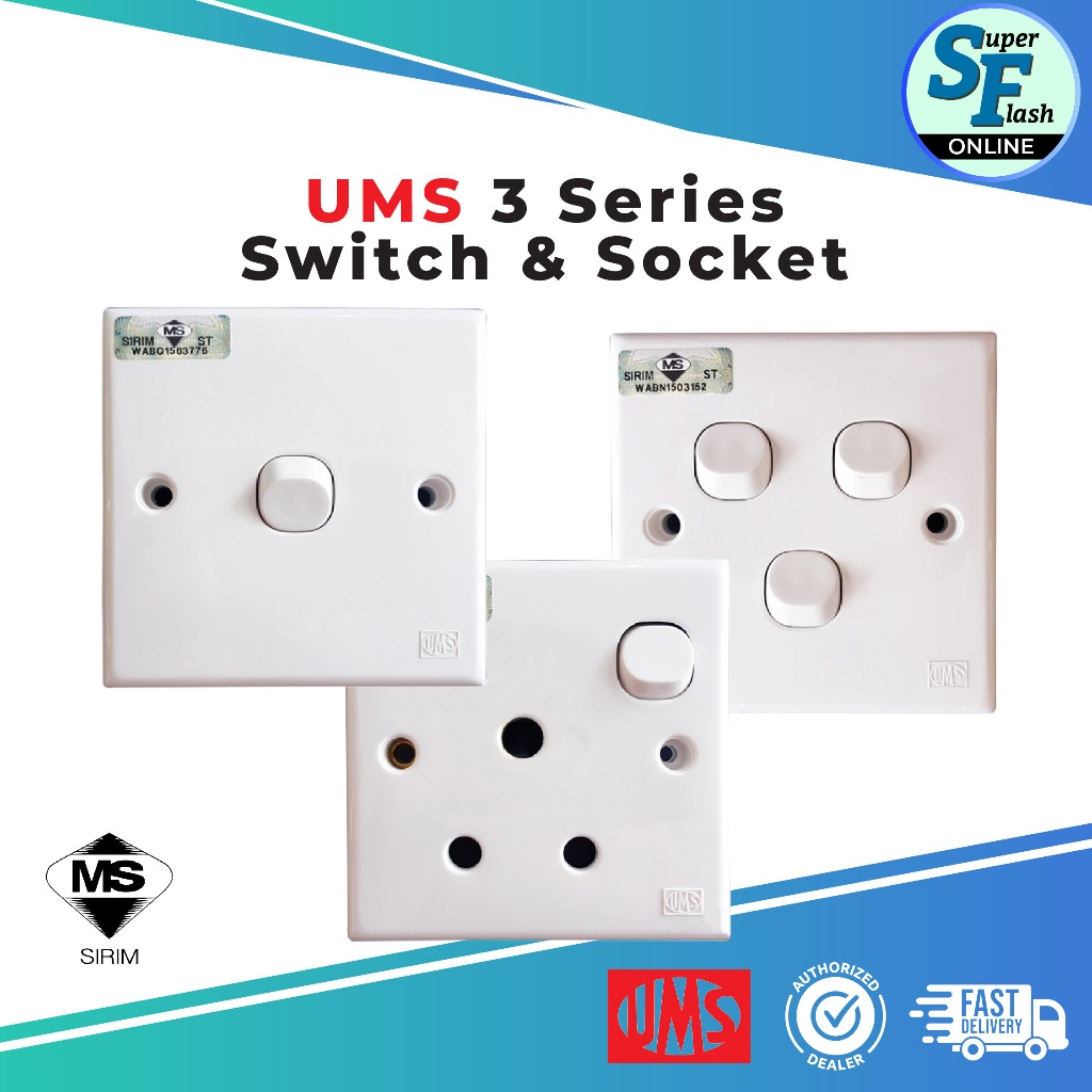 UMS 3 Series Switches & Sockets (White) || Suis | Shopee Malaysia