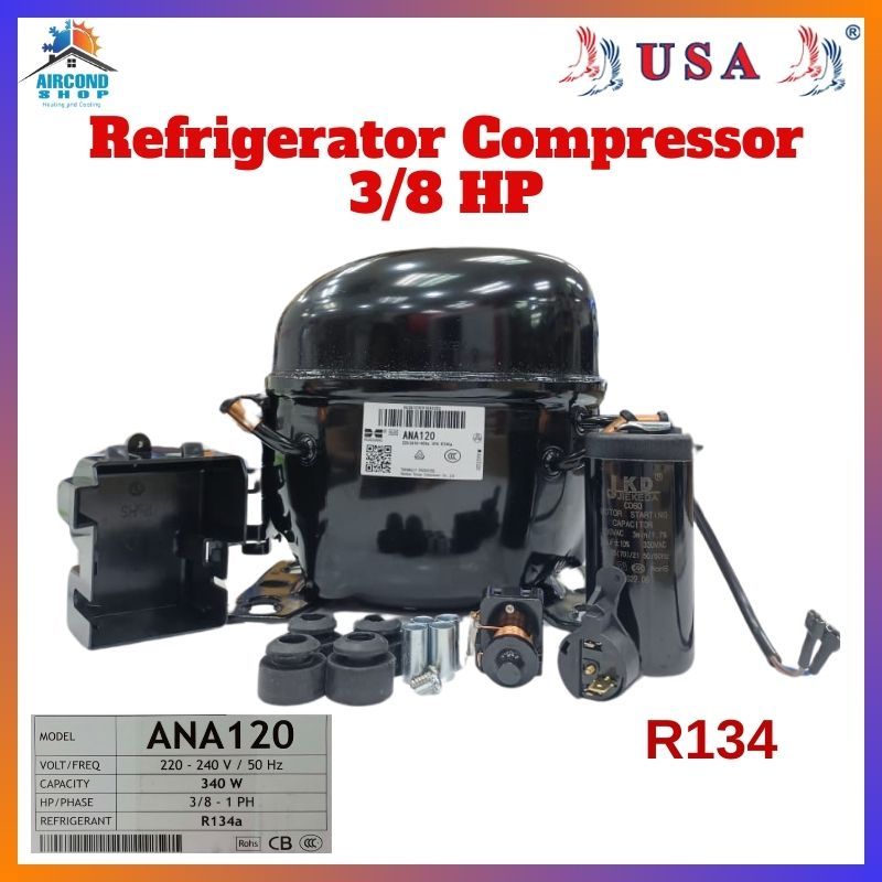 USA REFRIGERATOR COMPRESSOR (3/8HP) (R134) ANA120ML (340W) | Shopee ...
