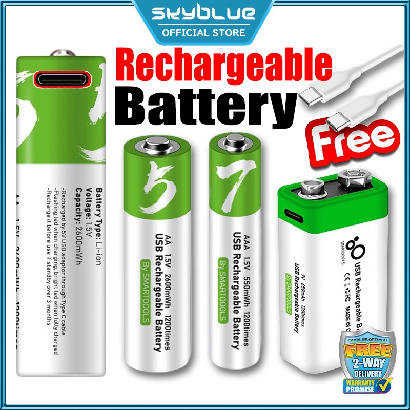 Skyblue Rechargeable Battery AAA AA Type C Plug Charger With Bateri Cas ...