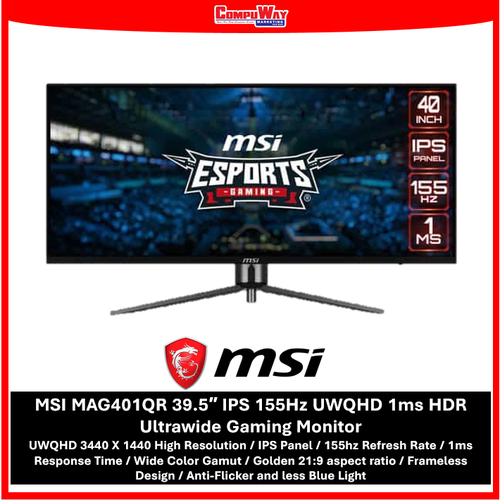 MSI MAG401QR (UWQHD/IPS/39.5''/155HZ/1MS/FLAT/HDR400) ULTRAWIDE GAMING ...