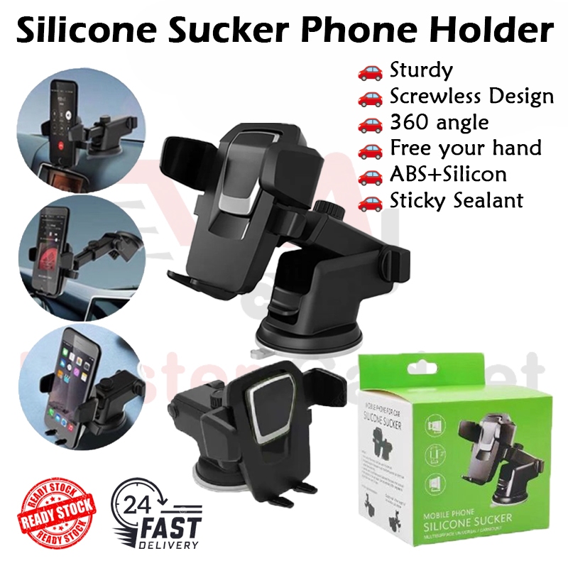 Universal Silicone Sucker Car Mobile Holder Mount Long Neck 360° Rotation Multisurface Car Mount ...