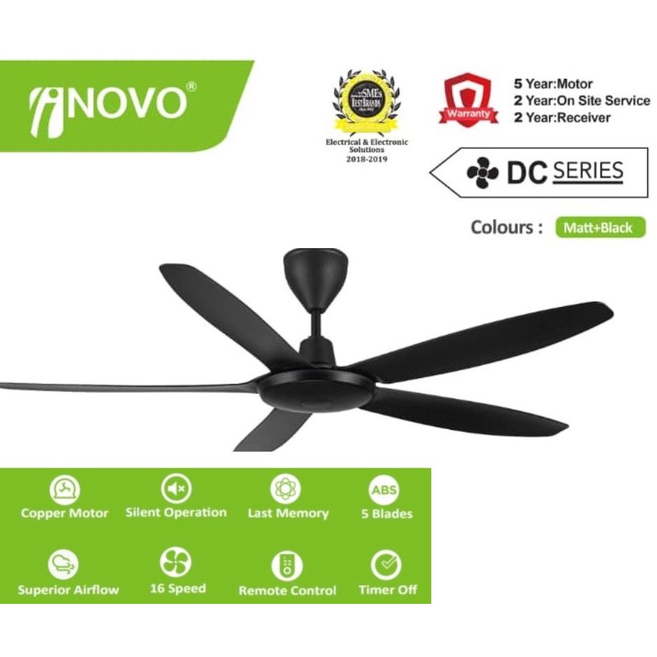 INOVO DC A1 56 INCHES 5-BLADE CEILING FAN (MATT BLACK) | Shopee Malaysia