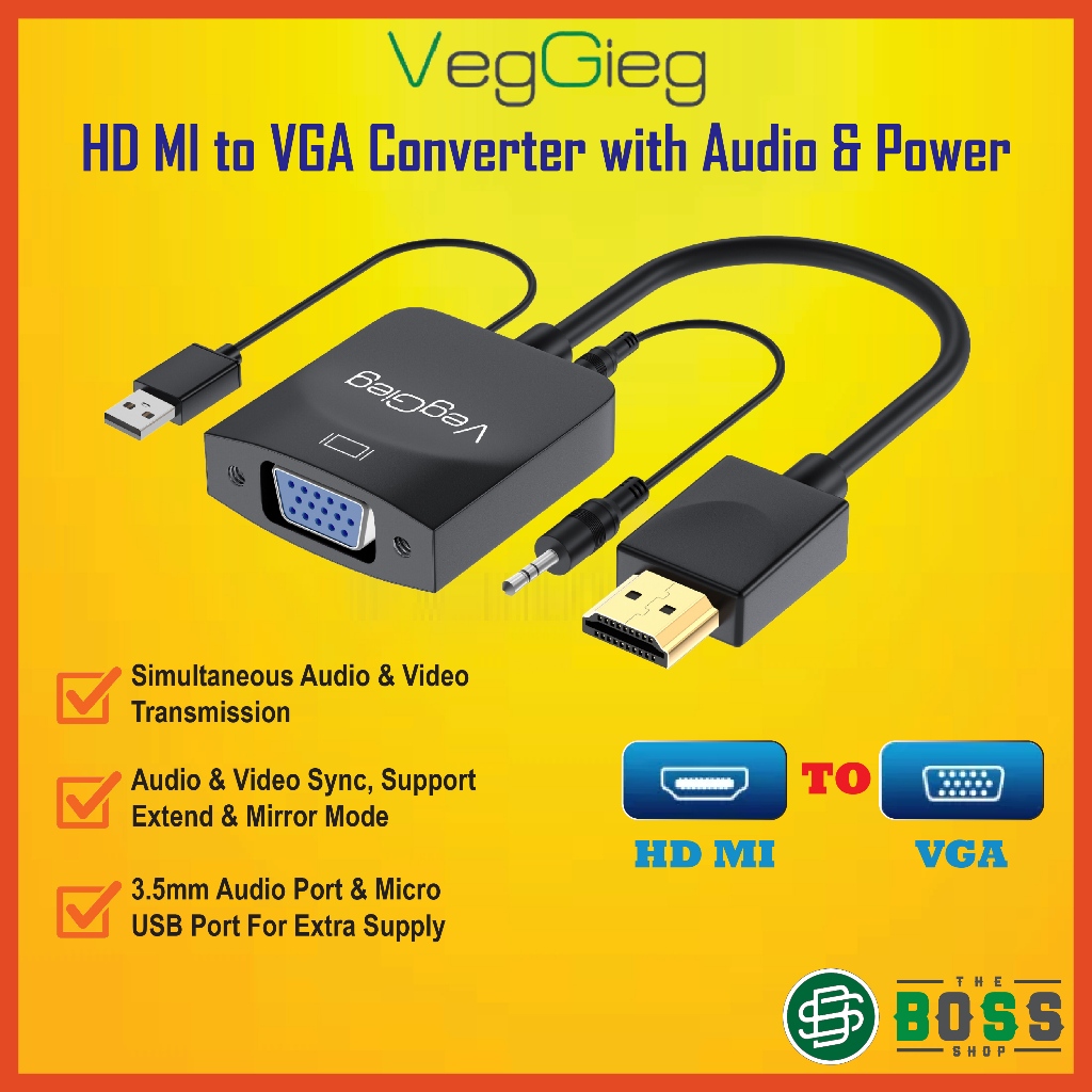 VEGGIEG HD MI to VGA Converter With Audio and Power-4K-tv box-projector ...