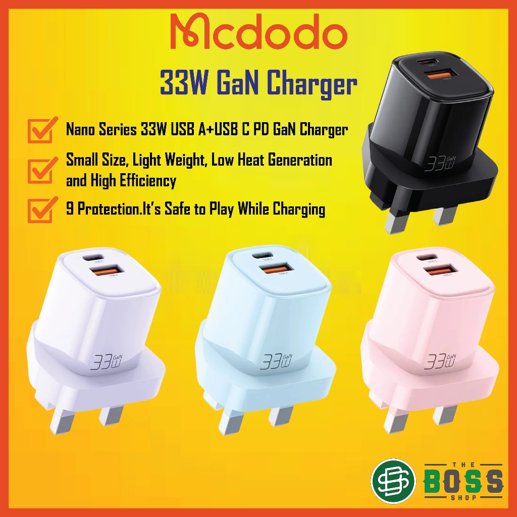 [1YrWarranty] Mcdodo 33W USB-C USB A Two Output Fast Charging GaN High Power 33W PD+QC Dual Port ...
