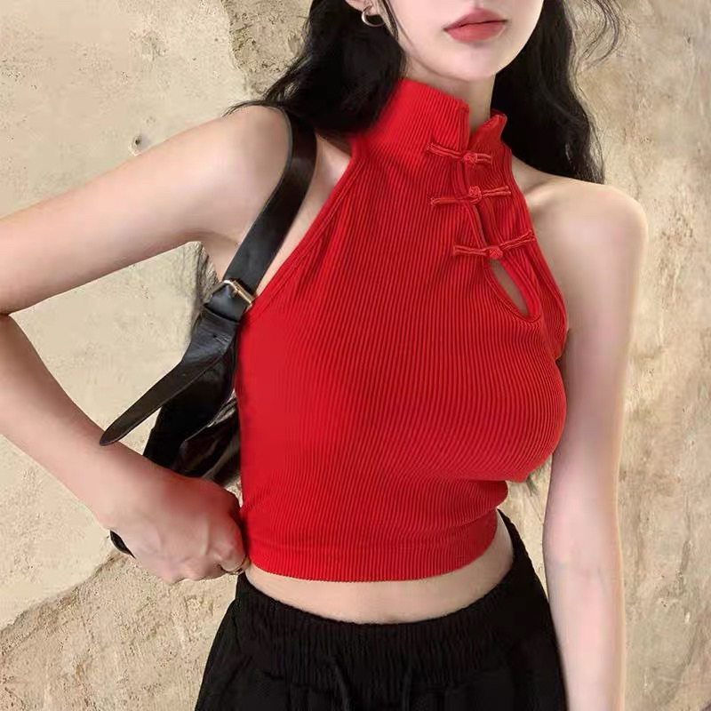 Vintage Padded Cheongsam Tank Top - Sleeveless Qipao-Inspired Design ...