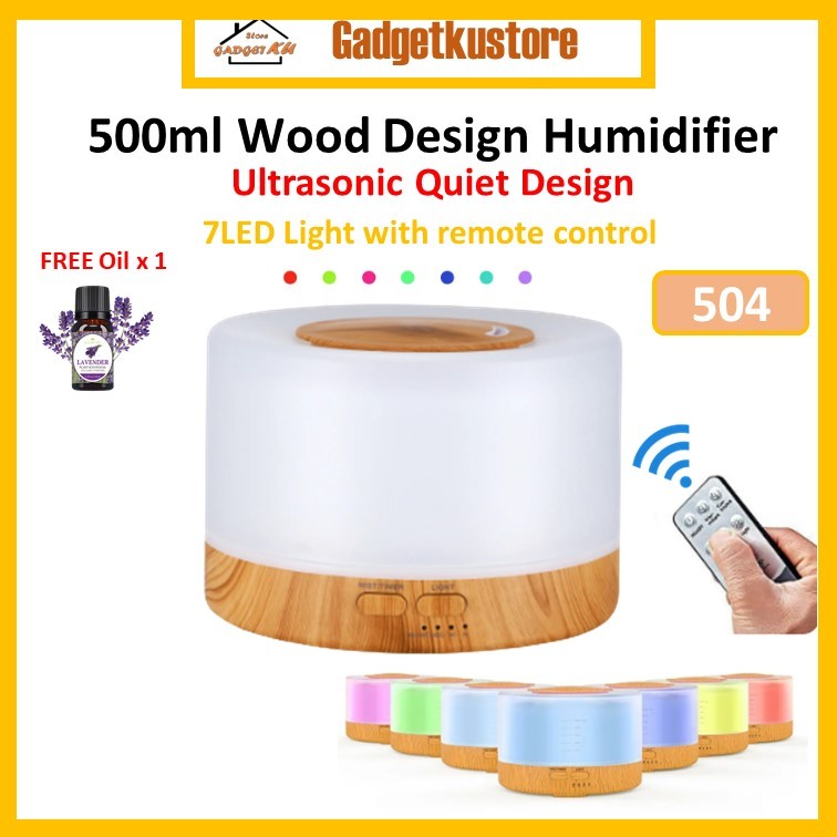 [FREE OIL] 500ml Ultrasonic Wood Design Humidifier 7LED Light with ...