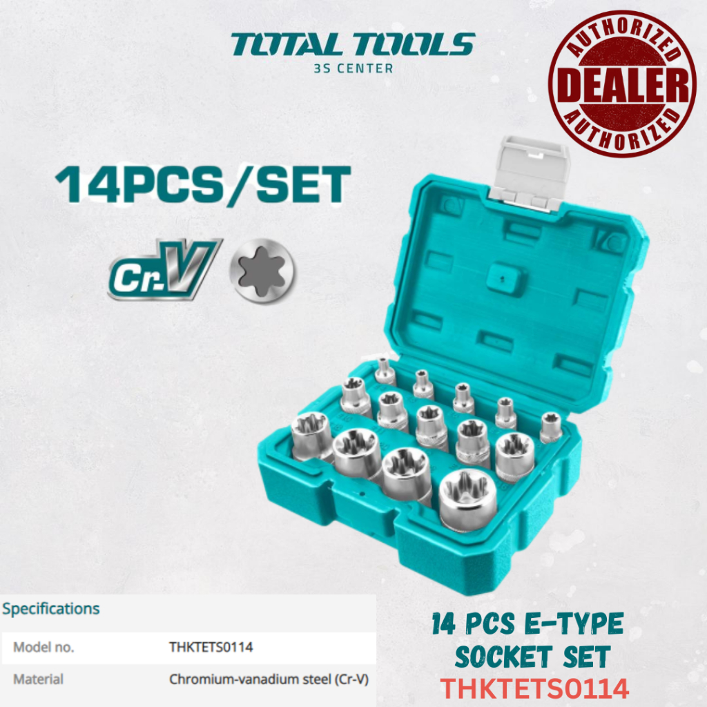TOTAL 14 Pcs E-type Socket Set (Torx Star Size: E4 - E24, 1/4", 3/8", 1 ...