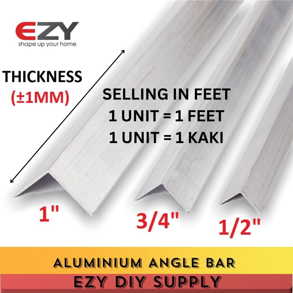 (1 Feet) Aluminium Equal Angle Bar L shape bar sudut aluminium corner ...