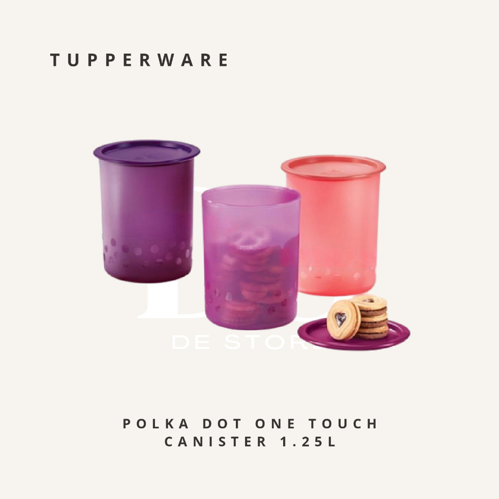 Tupperware Polka Dot One Touch Canister 1.25L/ Tupperware Lelong/ Tupperware Murah/ Airtight ...