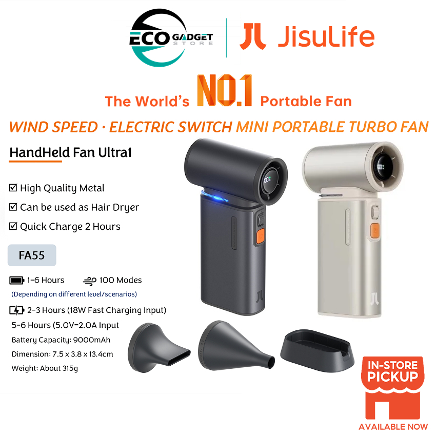 JISULIFE Handheld Fan Ultra1 LED 3 in 1 Portable Fan 9000mAh Battery ...
