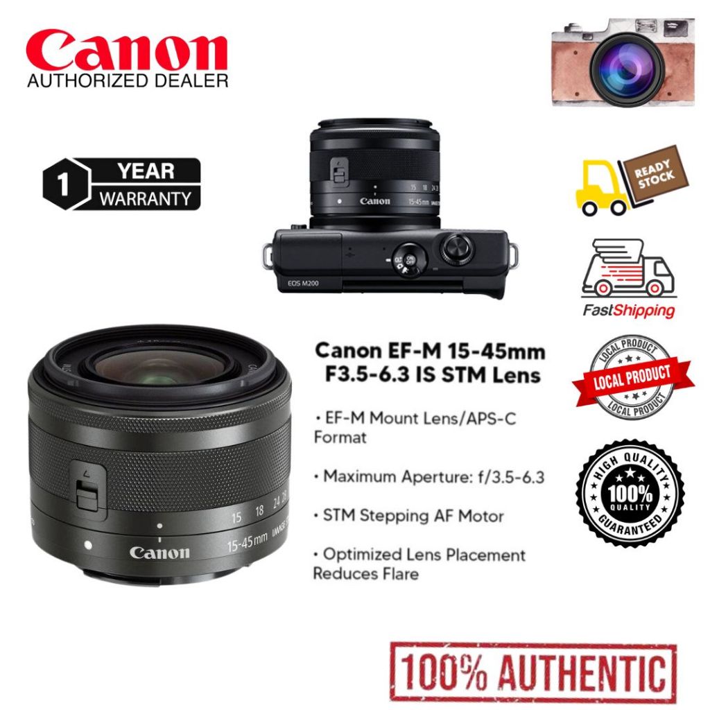 Canon EFM 15-45mm F/3.5-6.3 IS STM Lens graphite black (1 years warranty) | Shopee Malaysia