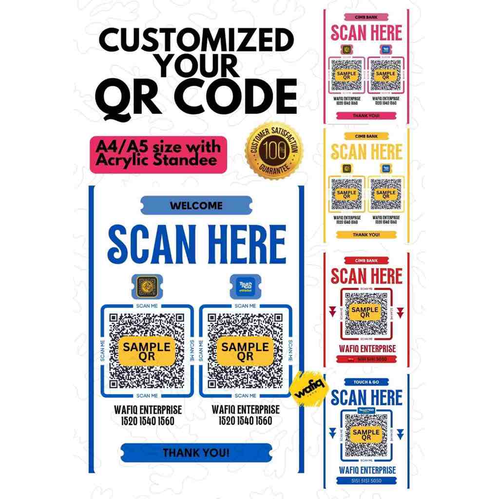 #4 CUSTOMIZED QR Code on ACRYLIC STAND A4 A5 A6 TOUCH&GO MAE DUITNOW ...