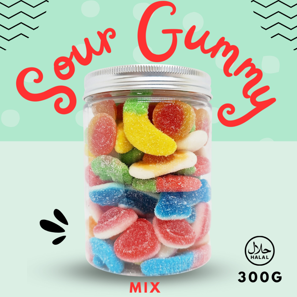 [HALAL] Sour Gummy Candy Mix 9 Flavour (300G) 果汁酸沙软糖 Gummies Masam ...