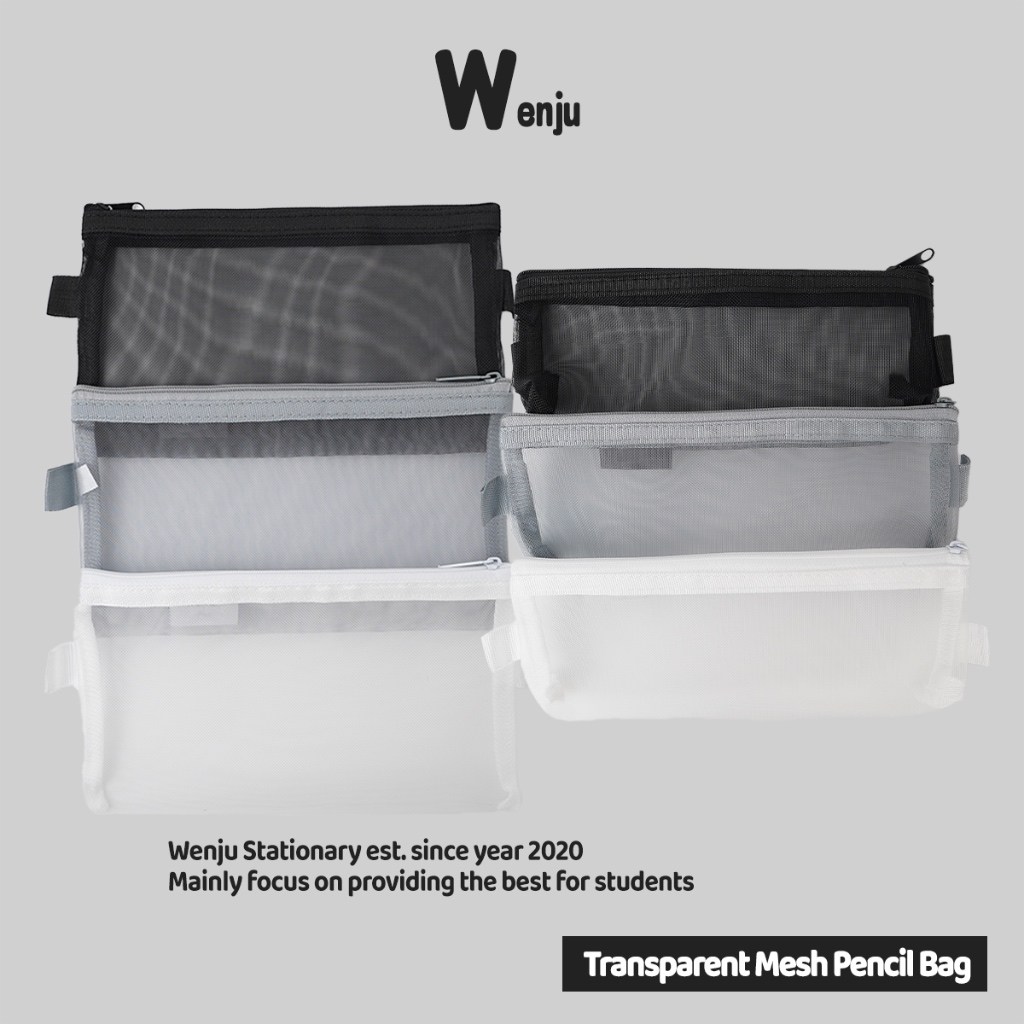 WENJU | Pencil Bag Transparent Mesh 2 sizes (3colours) | Shopee Malaysia