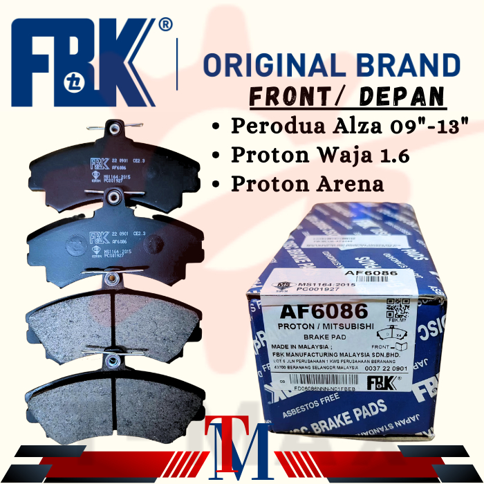 FBK Brake Pad Front/ Depan - Perodua Alza 2009-2013 / Proton Waja 1.6 ...