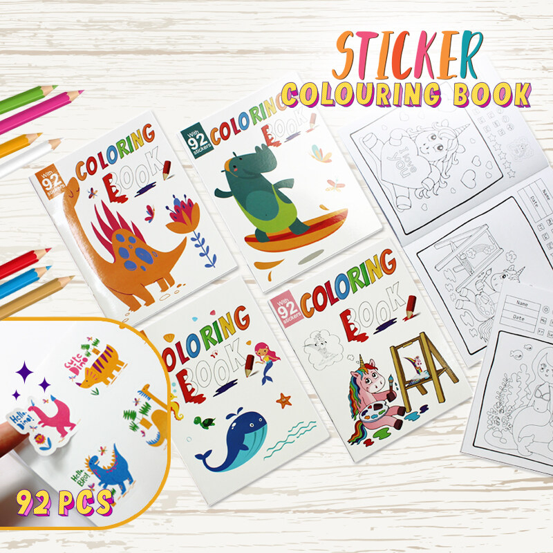 Kids Cute Fun Sticker Colouring Book 92 Stickers Learning Activity Book ...