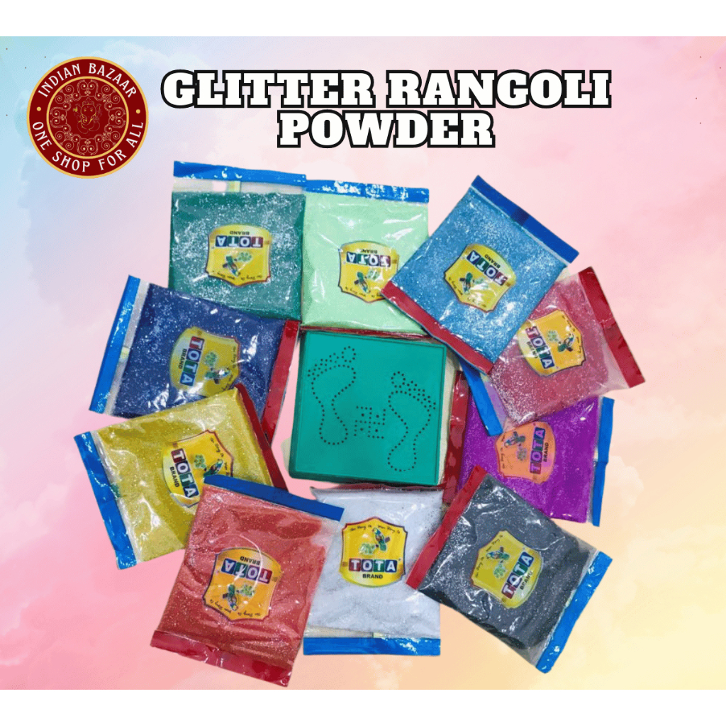 TOTA GLITTER RANGOLI/KOLAM POWDER- 10 colors with free rangoli stencil ...