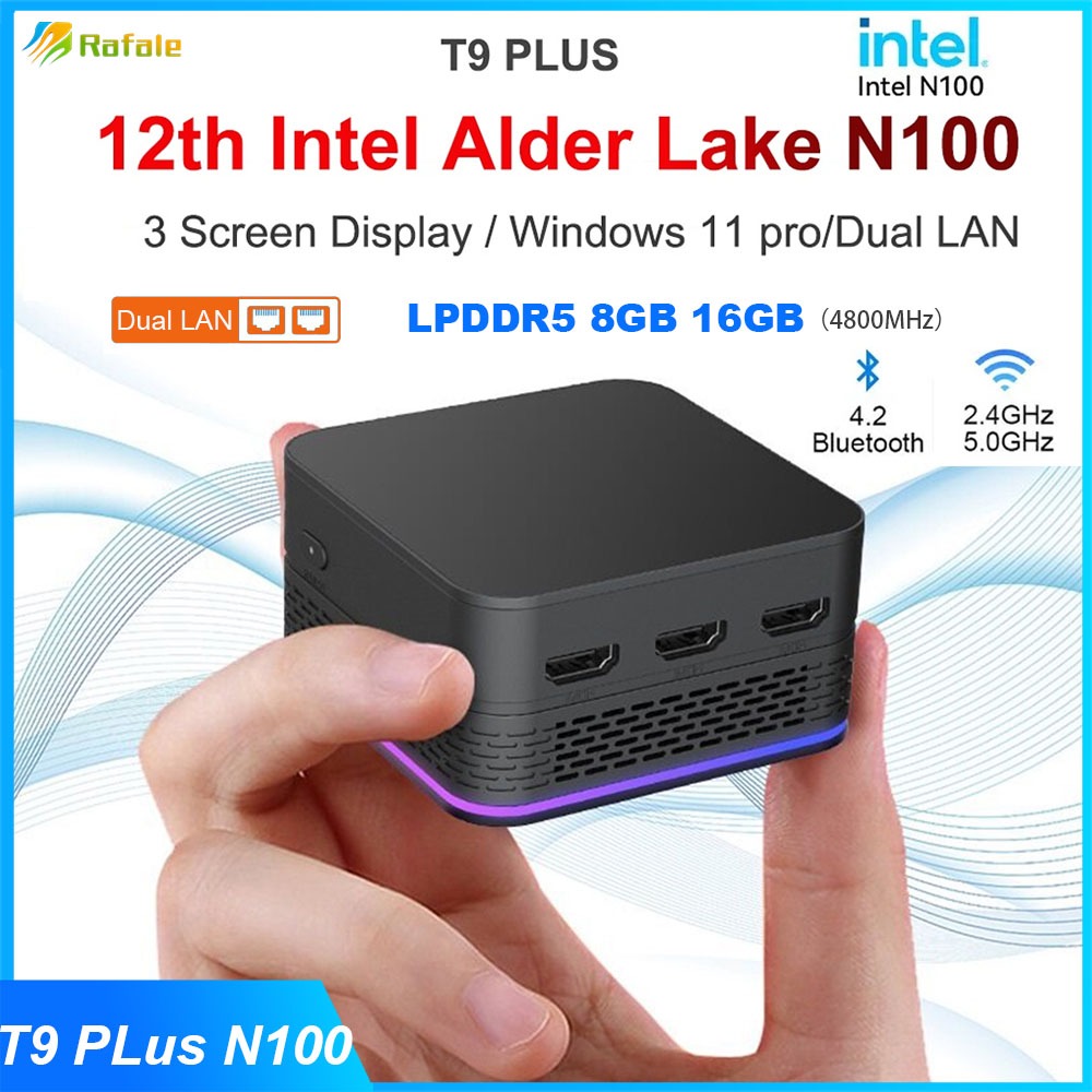 T9 Plus Mini PC Intel N150 16GB DDR5 512GB Windows 11 Computer Dual LAN Three HDMI Desktop ...