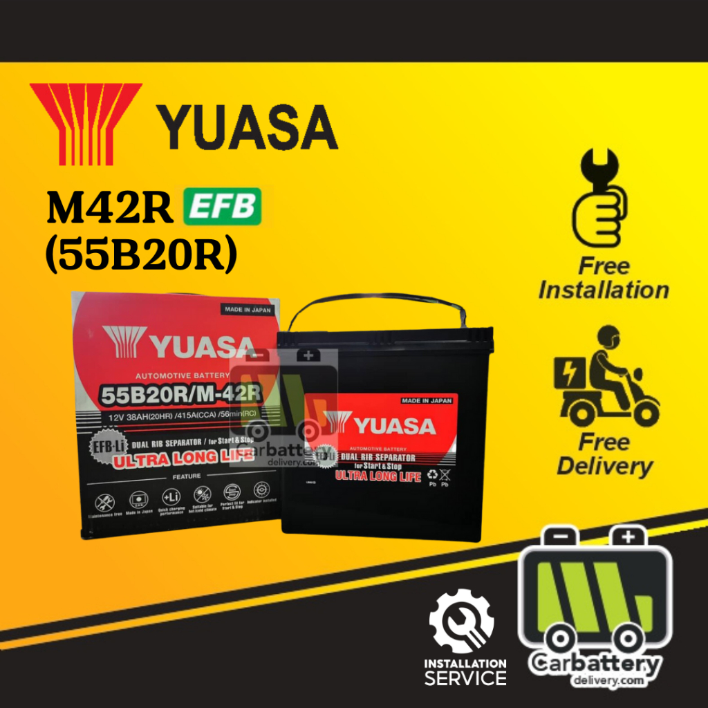 [Installation Provided] Yuasa M42R 55B20R EFB Auto Stop Start Car Battery Bateri Kereta Original ...