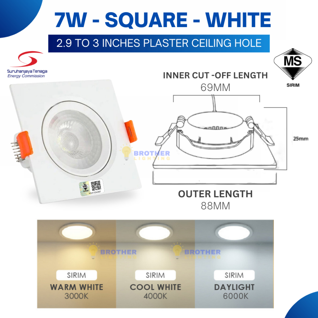 [SIRIM] LED Eyeball 3W 5W 7W Recessed Spotlight Downlight Home Lighting ...