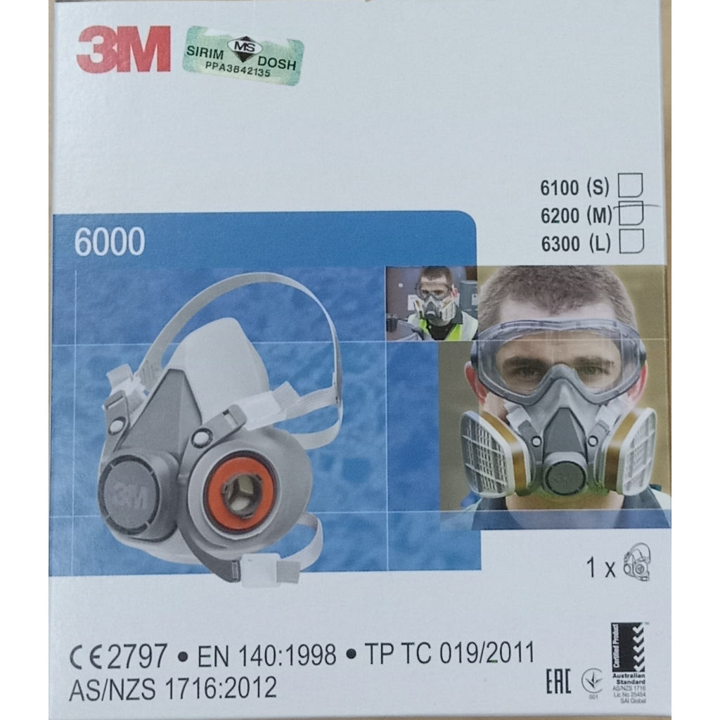 ORIGINAL 3M 6200 REUSABLE HALF MASK DOUBLE RESPIRATOR SIRIM, DOSH, CE ...