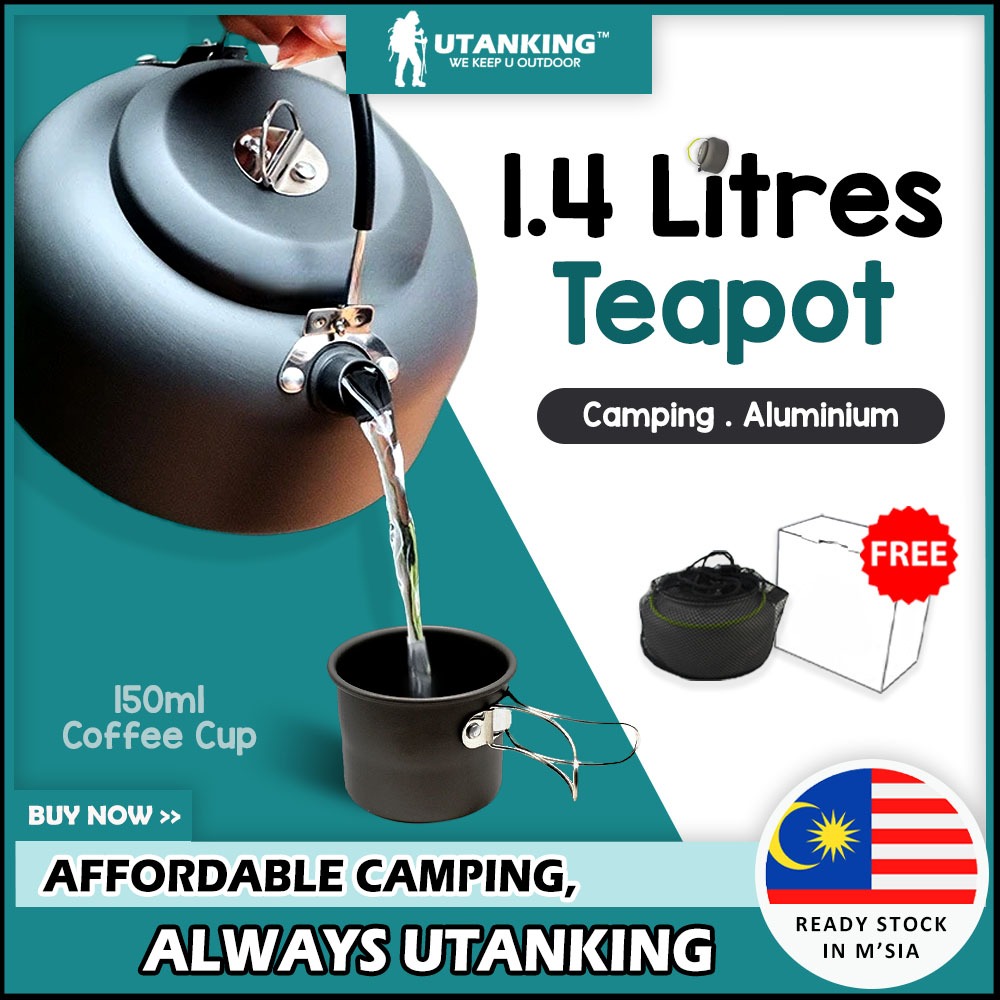 UtanKing™ 1.4L Camping Teapot Water Kettle Cookware Soup Boiling Tea Pot Coffee Cup Teko Teh ...