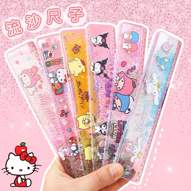 Sanrio 20cm Quicksand Glitter Ruler Cute Kuromi Cinnamoroll My Melody ...